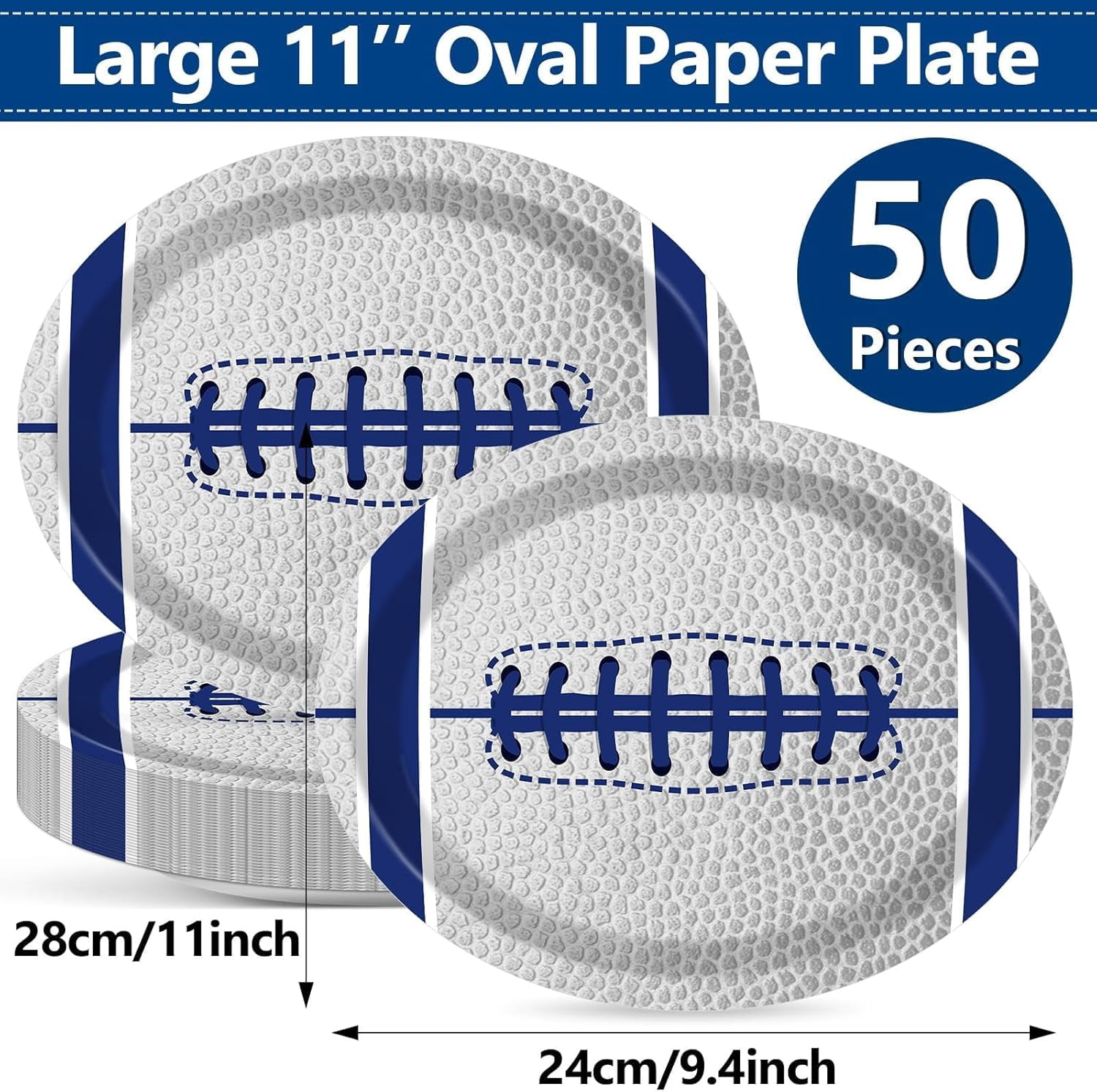 JUNXIAO-50Pcs Football Oval Paper Plates Large 11\u201d Disposable ...