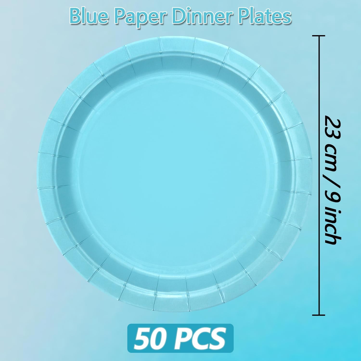 JUNXIAO-50Pcs Light Blue Paper Plates - 9\u201d Blue Birthday Plates ...