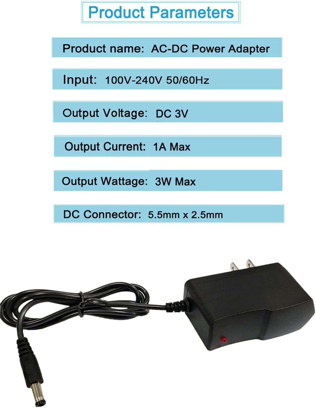JUNXIAO-5PCS 3V 1Amp Power Adapter Supply 100-240 AC to DC 3Volt 1000mA ...