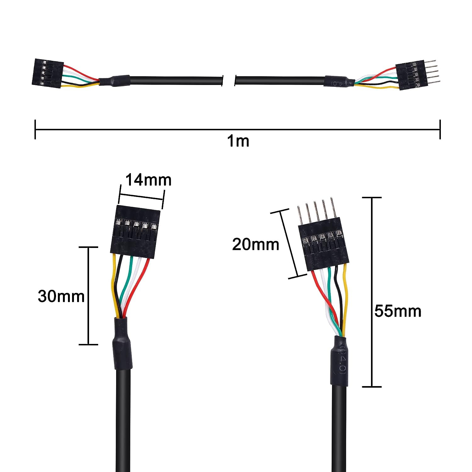 JUNXIAO-5Pin USB IDC Header Extension Cable,2.54 Dupont 5-Pin Male to ...