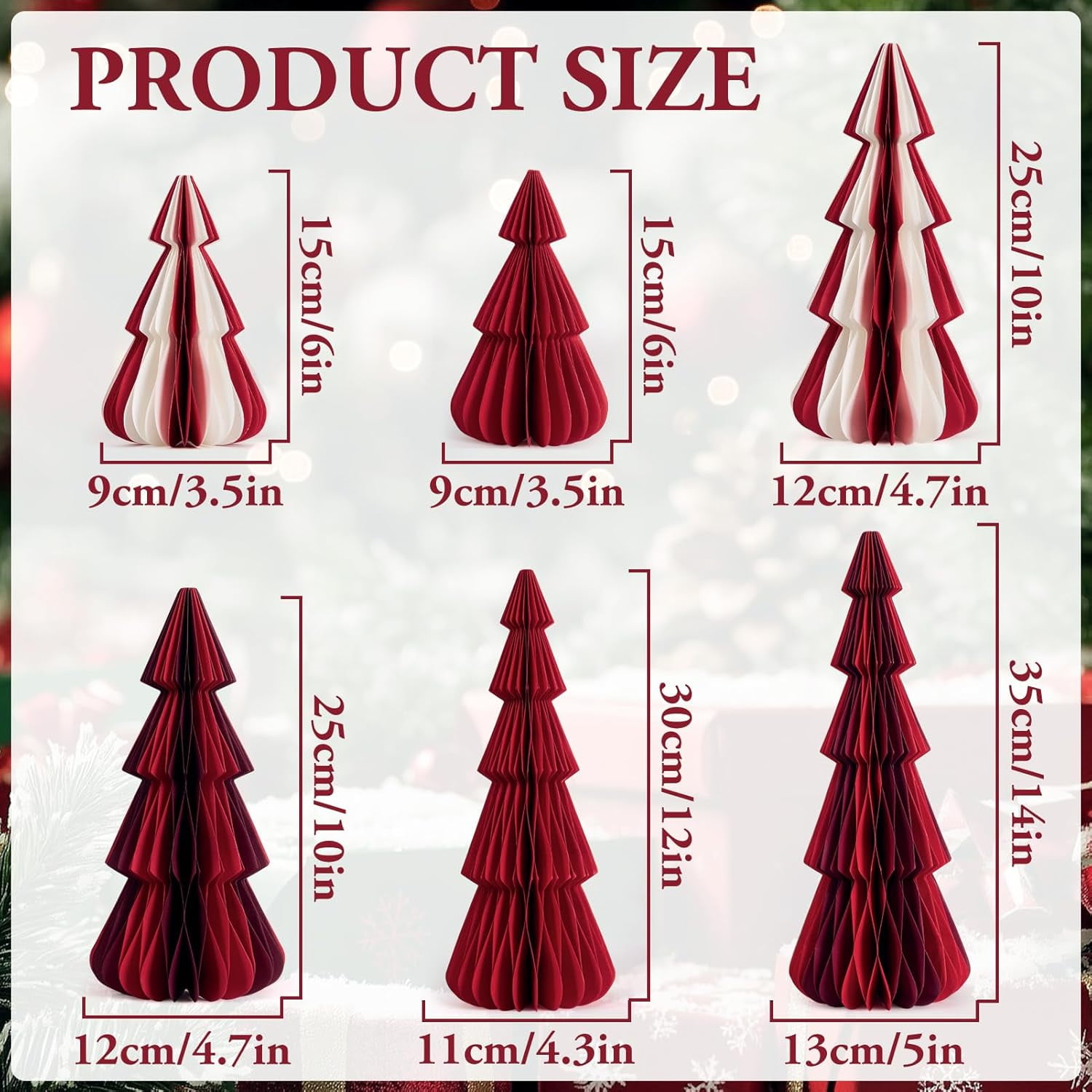 JUNXIAO-6 PCS Honeycomb Paper Christmas Tree Red White Paper Christmas ...