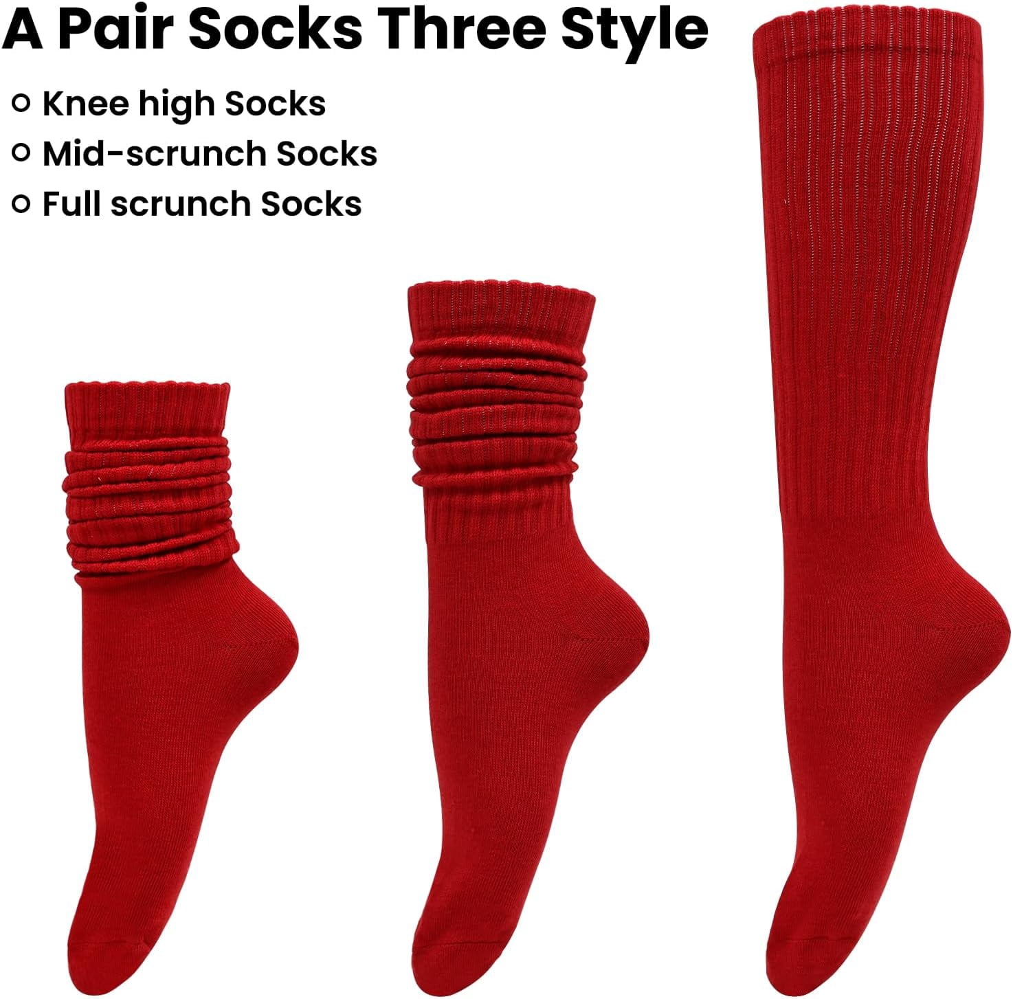 JUNXIAO-6 Pairs Slouch Socks for Woman, Colors Knee High Scrunch Socks ...