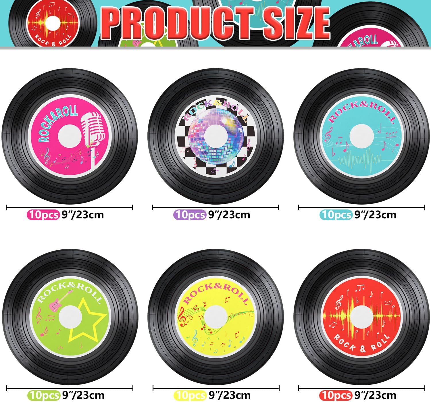 JUNXIAO-60 Pcs Rock Record CD Plates - 9 inch 1950's Retro Record Disco ...
