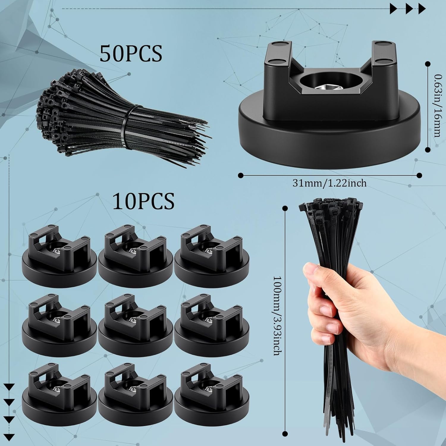 JUNXIAO-60 Pieces Magnetic Zip Tie Mount Multipurpose Cable Holder ...