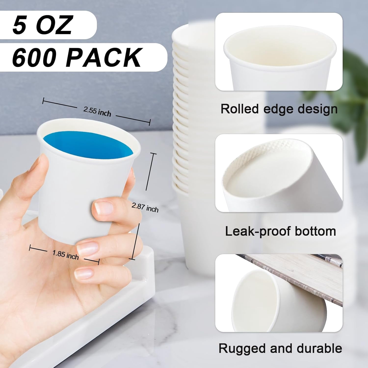 JUNXIAO-600 Pack 5 oz Paper Cups, Disposable Mini Bathroom Mouthwash ...