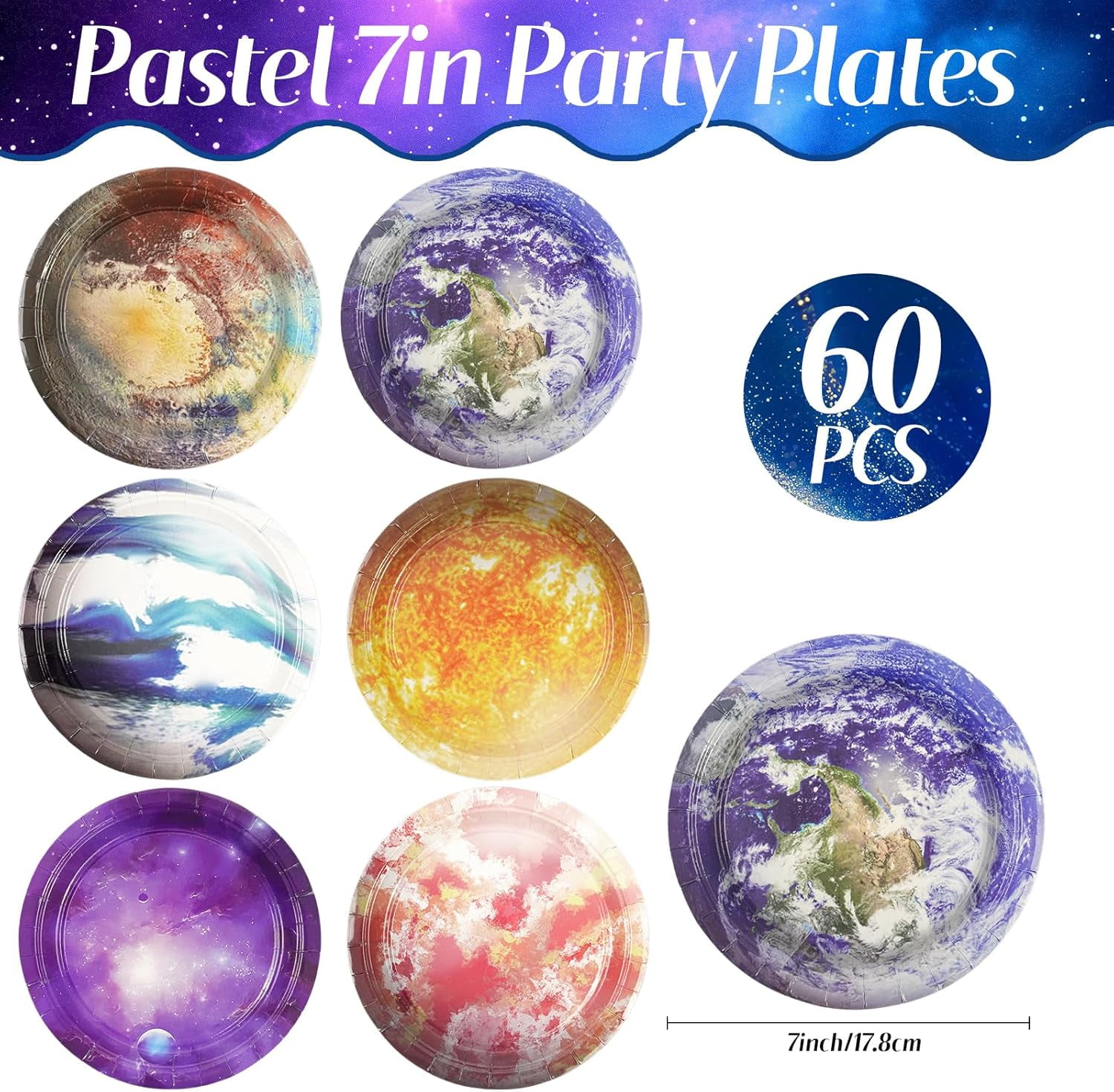 JUNXIAO-60Pcs Space Theme Paper Plates-Galaxy Planet Solar System Outer ...