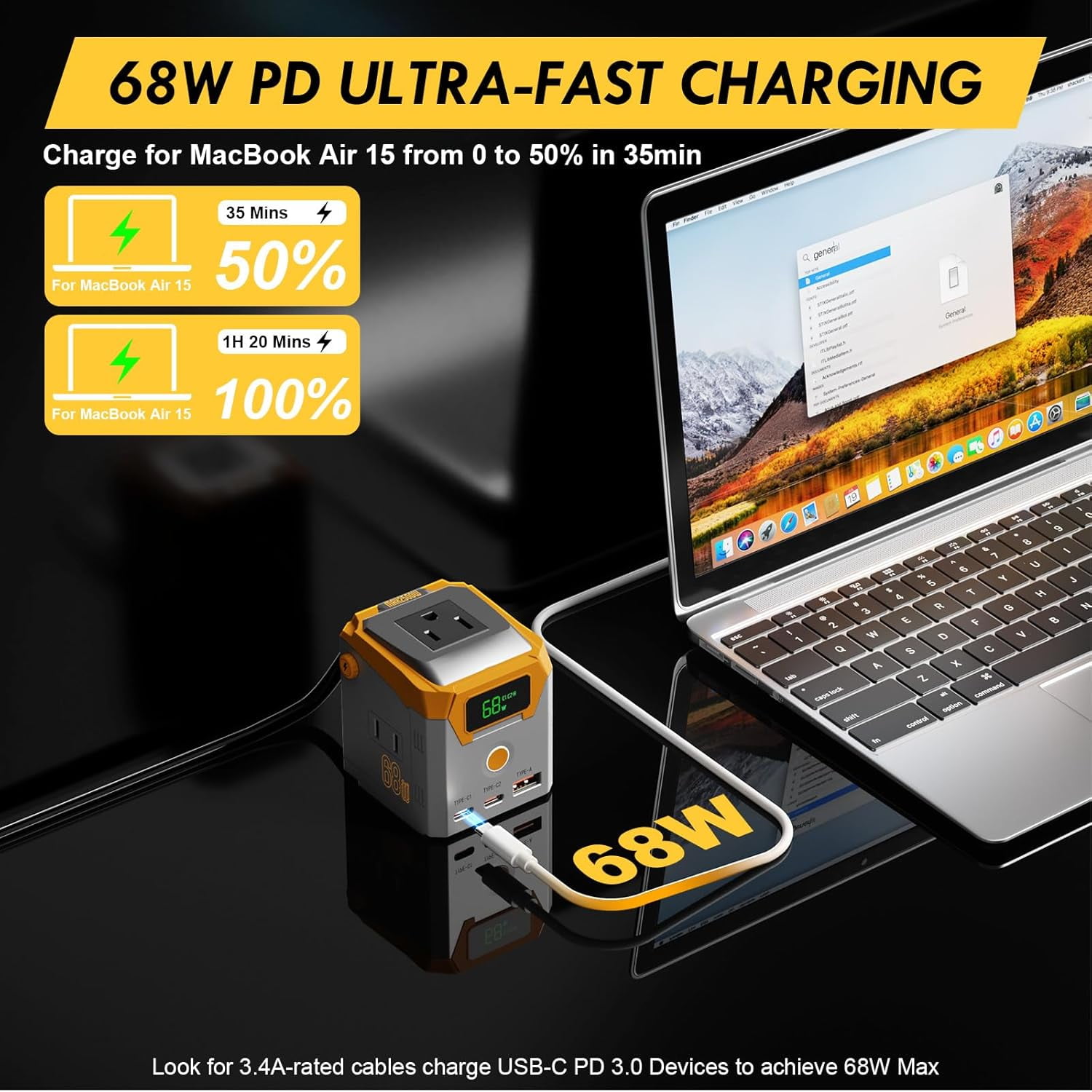 JUNXIAO-68W GaN Multi Charging Station, Desk Power Strip with TFT ...