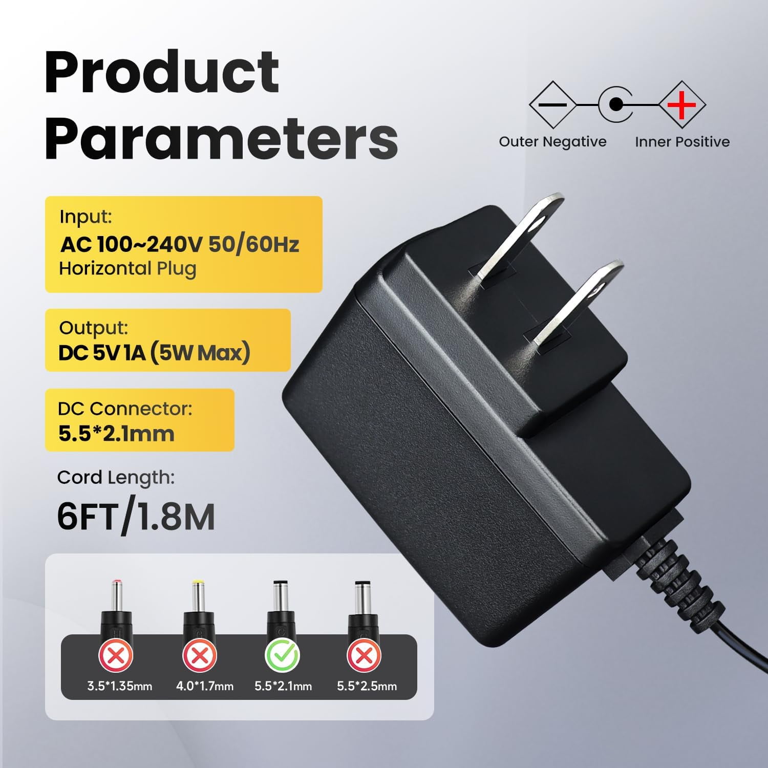 JUNXIAO-6FT UL 5V 1A 5W Power Supply Adapter with 8 Tips USB Type C ...