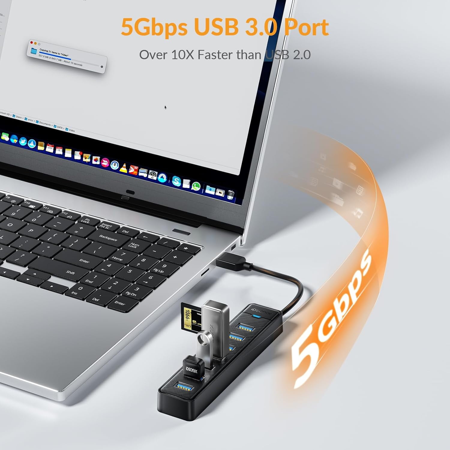 JUNXIAO-7-Ports USB Hub 3.0 - USB Splitter 5Gbps Multiport Adapter, USB Hub Extender for PC ...