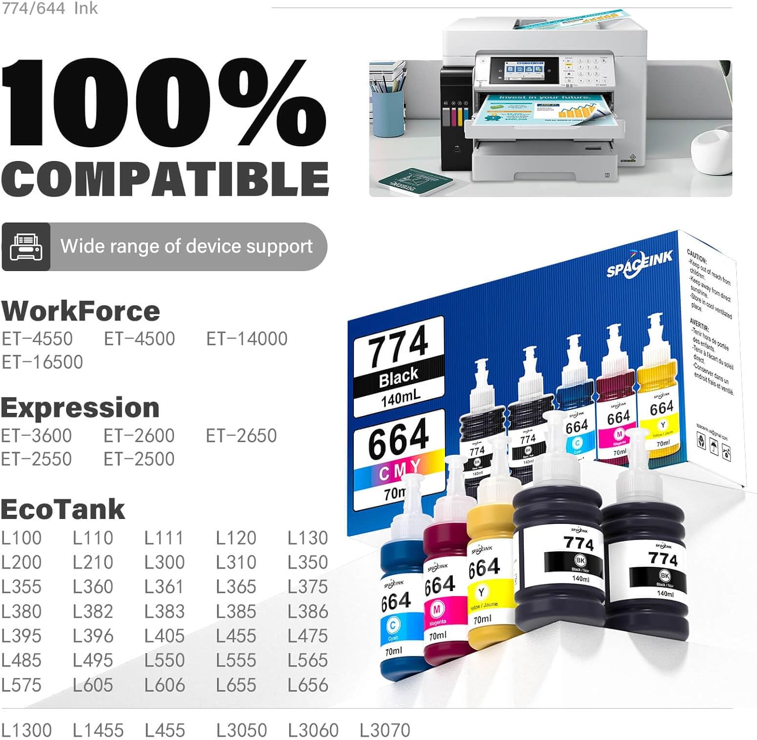 JUNXIAO-774 664 Ink Refill Bottles for ET-2650 ET-2550 ET-3600 ET-4500 ...