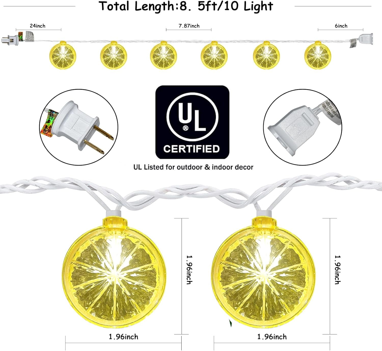 LINYAN-8.5Ft LED String Lights with 10 3D Lemon Shaped Lights, Indoor ...