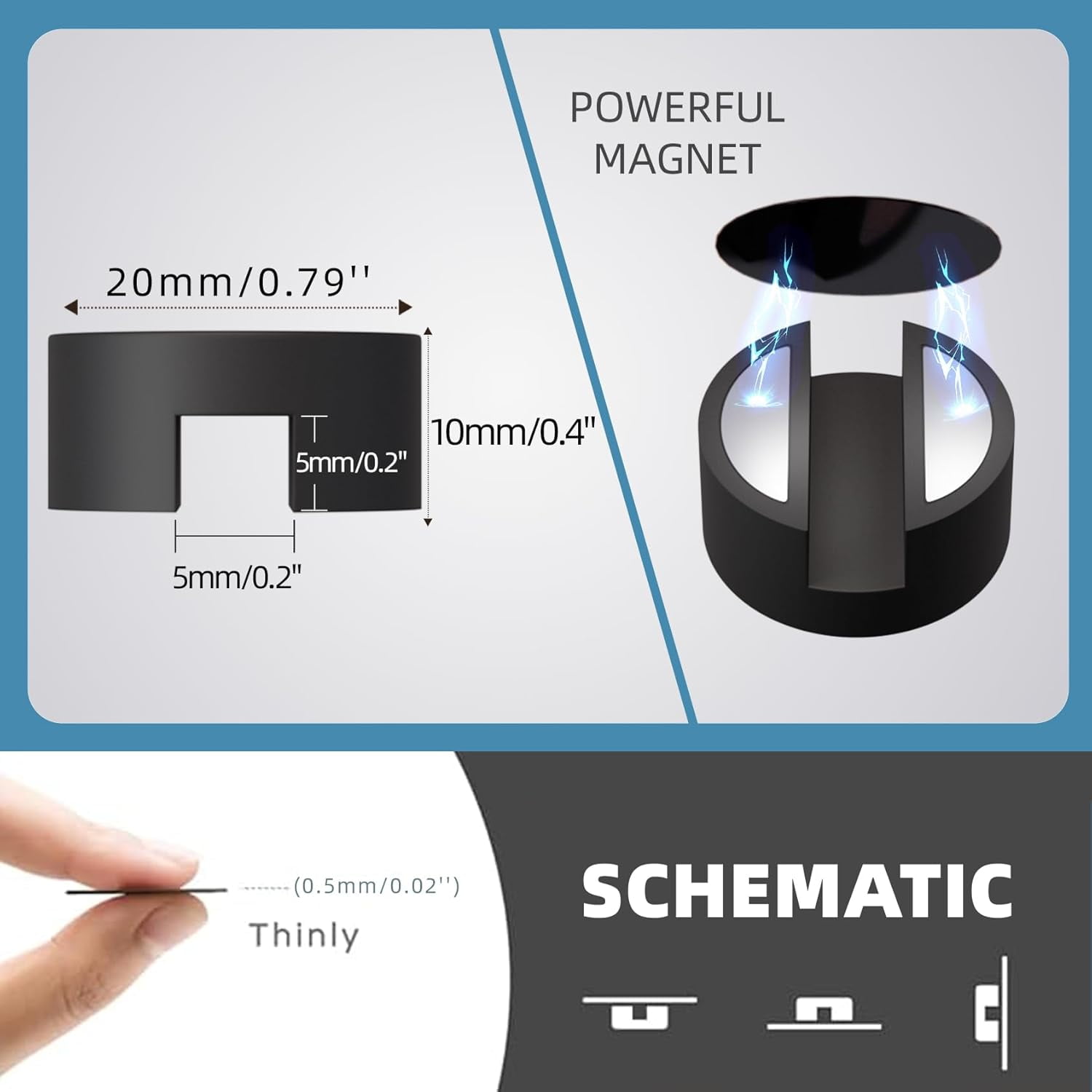 JUNXIAO-8-Pack Magnetic Cable Holder Black, Self Adhesive Silicone ...