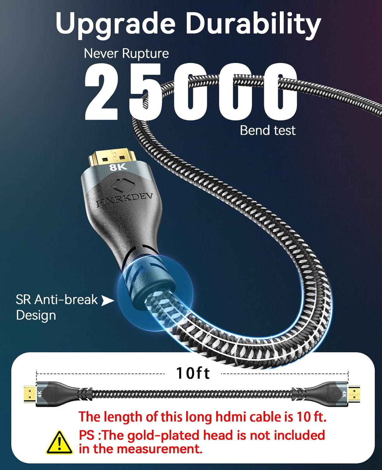 JUNXIAO-8K HDMI Cable 10 ft, Ultra High Speed HDMI 2.1 Cord Braided ...