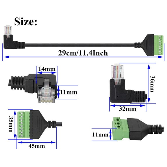 JUNXIAO-90 Degree (Right Bend) RJ45 Male to 8PIN Terminal Block ...
