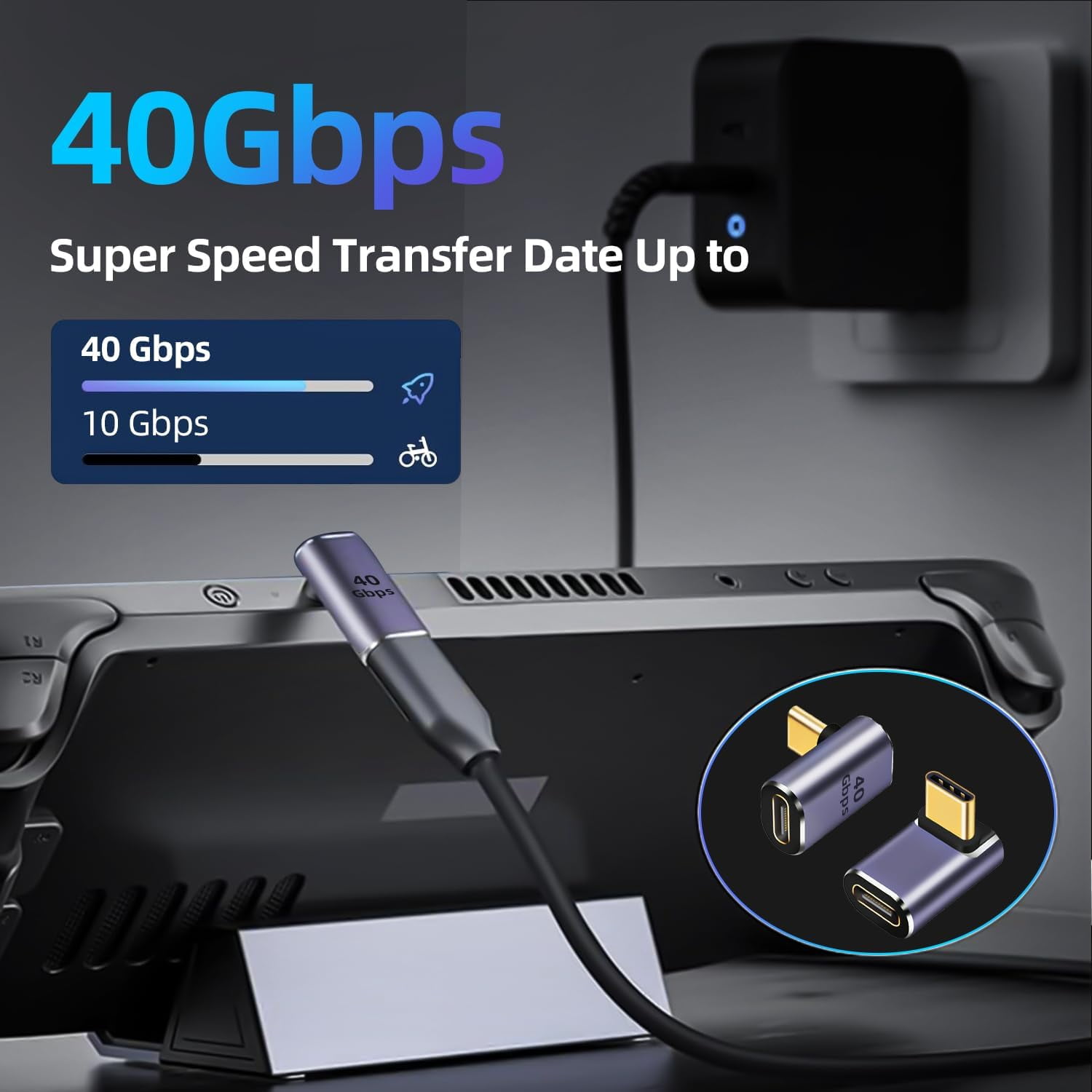 JUNXIAO-90°Right Angle USB-C Male to Female Adapter 2 Pack, 40Gbps USB ...