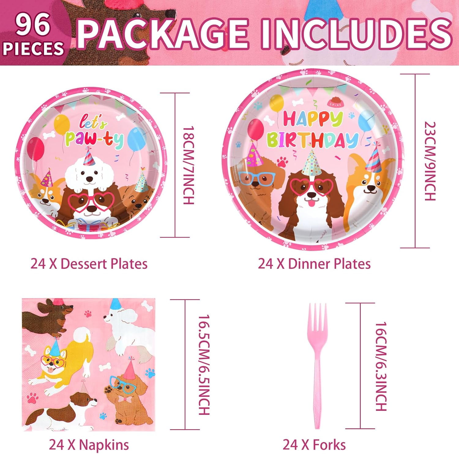 JUNXIAO-96 Pcs Dog Birthday Party Supplies Puppy Tableware Set ...