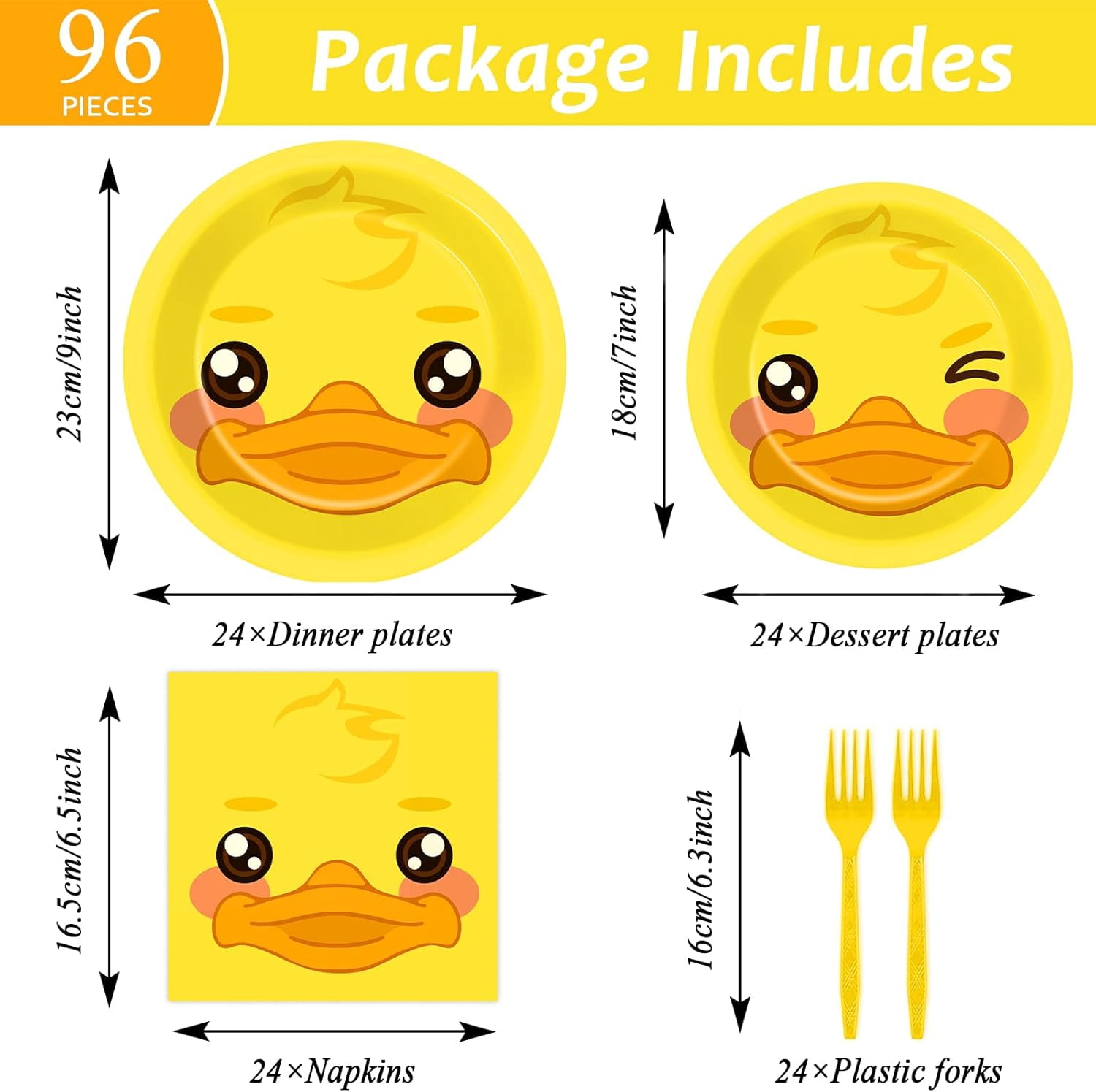 JUNXIAO-96 Pcs Duck Plates and Napkins Party Supplies Duck Themed Party ...