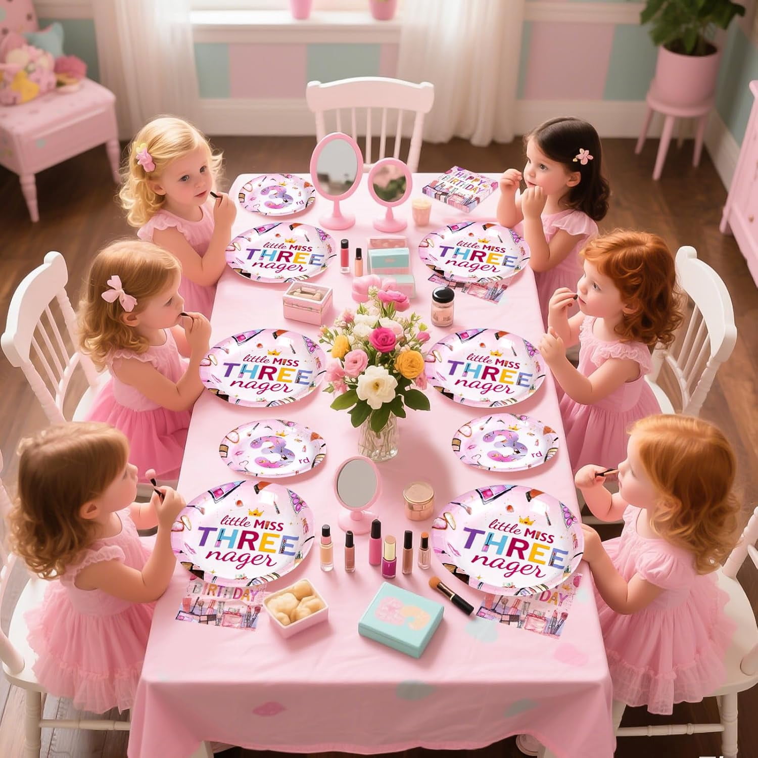 JUNXIAO-96 Pcs Makeup Birthday Decorations Pink 3rd Spa Themed Birthday ...