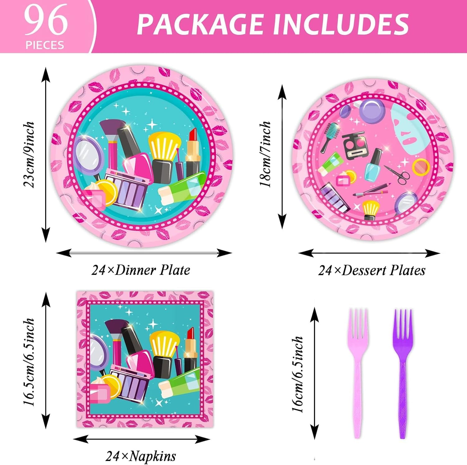 JUNXIAO-96 Pcs Spa Party Plates, Napkins & Supplies Set for Girls' Spa ...