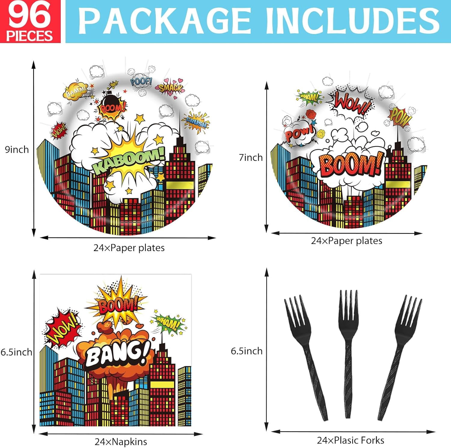 JUNXIAO-96 Pcs Super Theme Hero Plates For White Hero Party Supplies ...