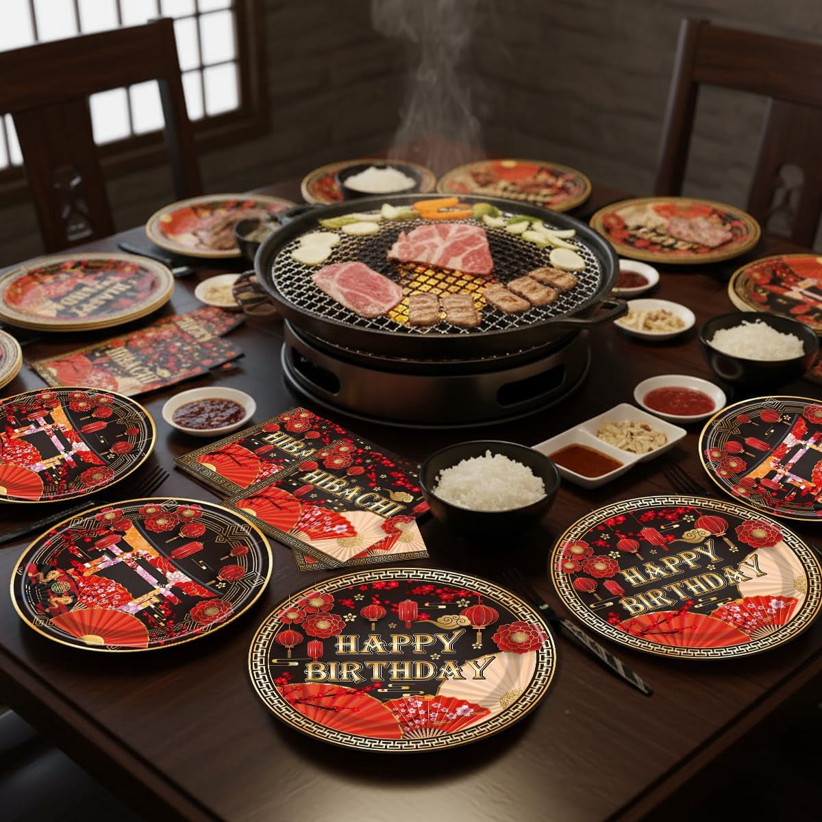 JUNXIAO-96PCS Hibachi Plates and Napkins Party Supplies Hibachi ...