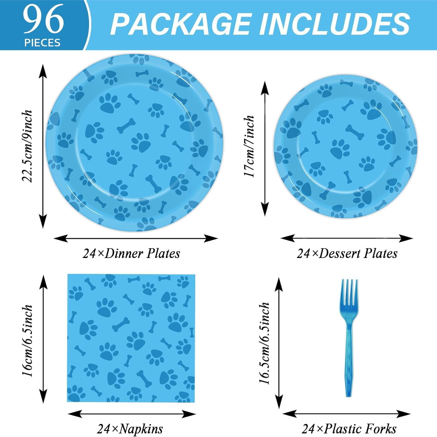 JUNXIAO-96pcs Dog Paw Prints Party Plates Napkins Dog Paw and Bone Sign ...