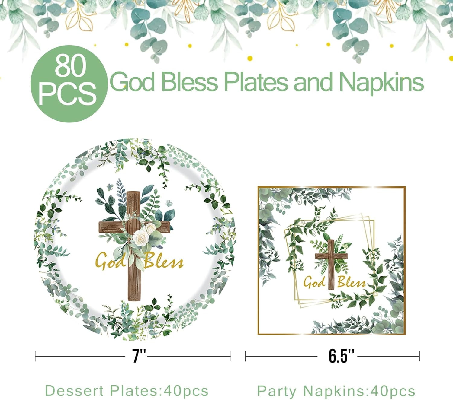JUNXIAO-96pcs God Bless Baptism Plates and Napkins First Holy Communion ...