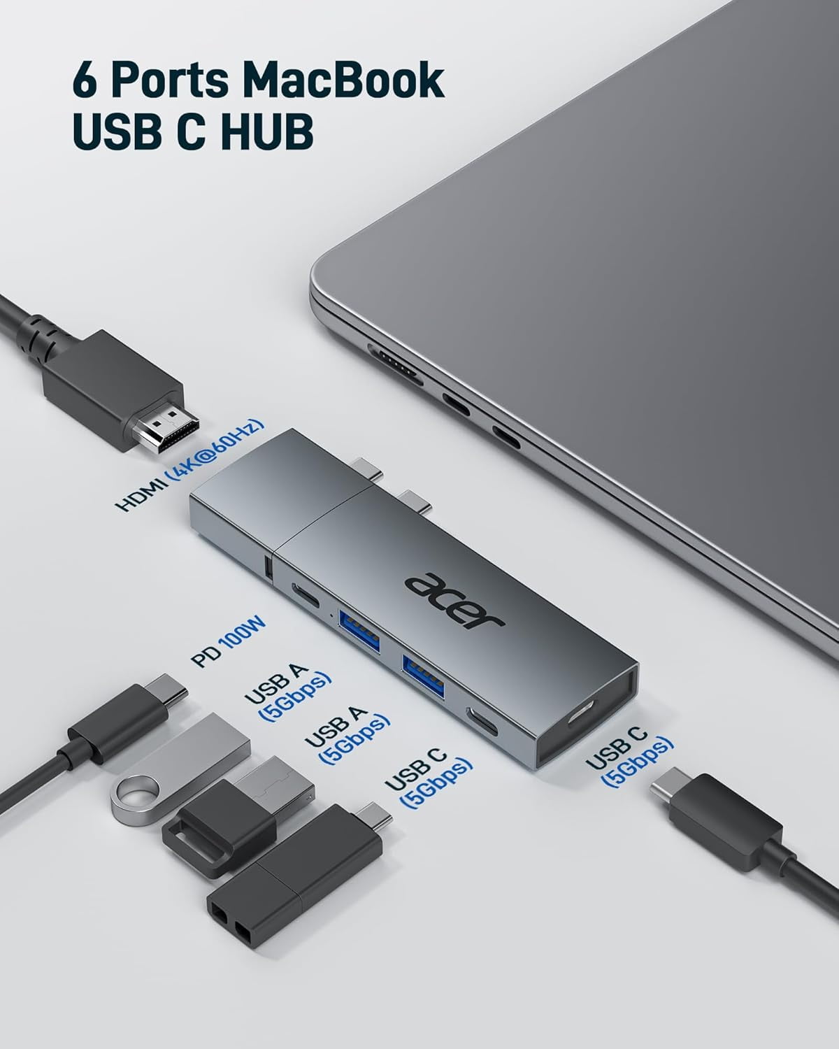 JUNXIAO-Acer 6 in 2 Detachable USB C Mac HDMI Adapter Multiport Hub ...
