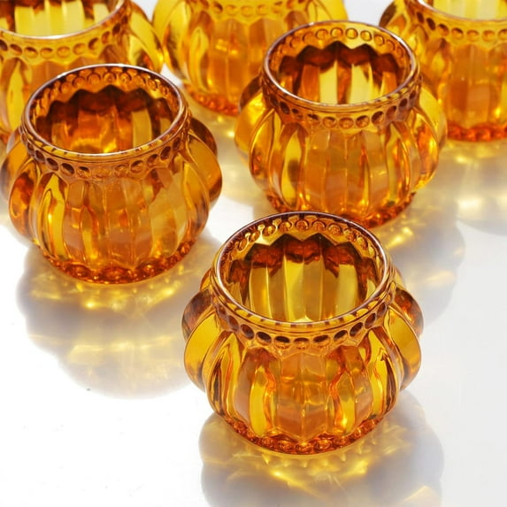 JUNXIAO-Amber Tealight Candle Holder Set of 6, Tea Lights Candle Holder ...