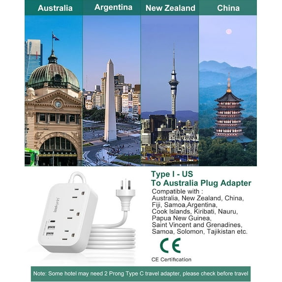 JUNXIAO-Australia Power Plug Adapter, New Zealand Power Adapter with 3 ...