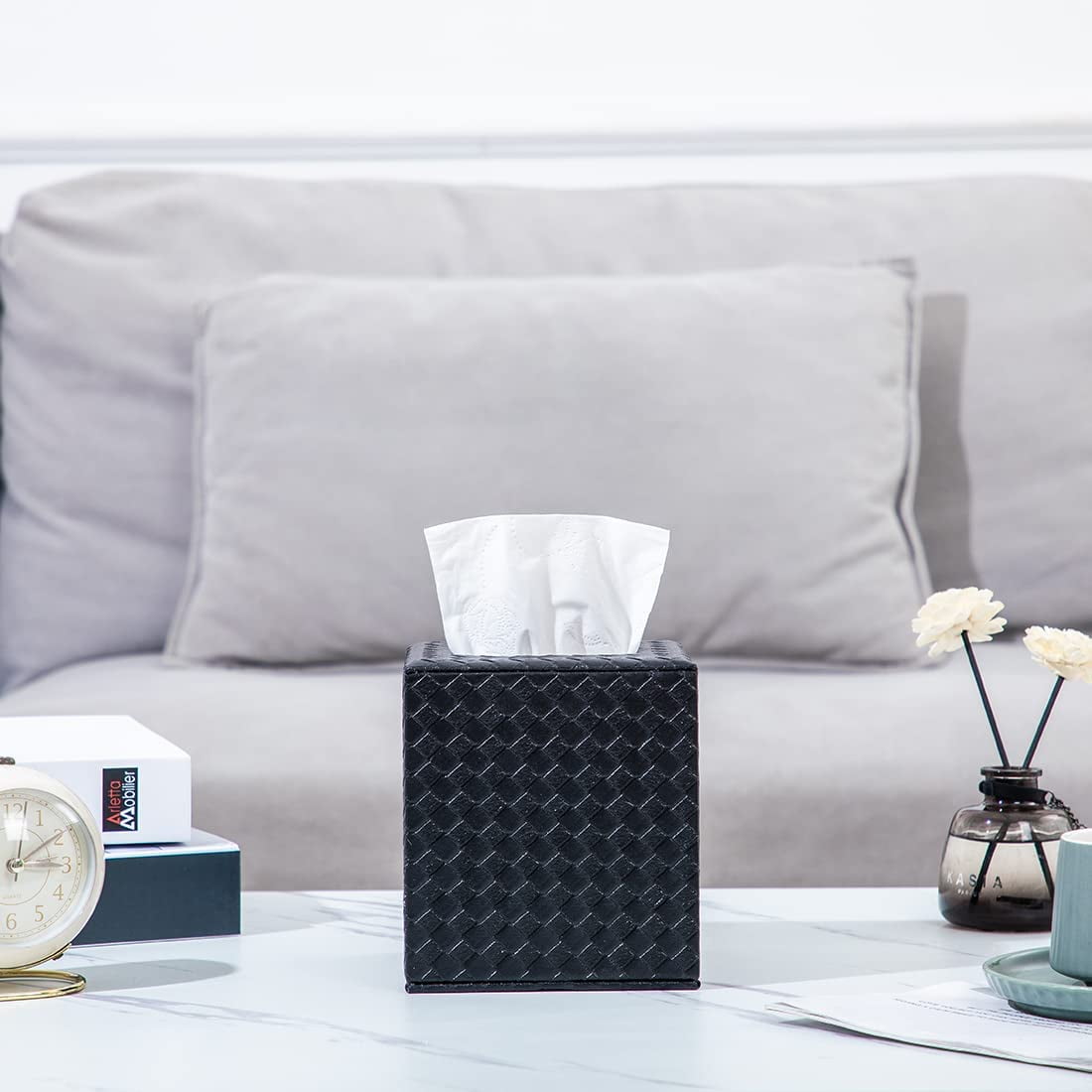 JUNXIAO-Black Tissue Box Cover, Square, Tissue Box Holders for Bathroom ...
