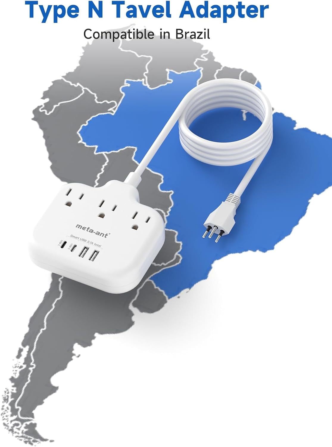 JUNXIAO-Brazil Power Adapter with 5FT Extension Cord, US to Brazil ...