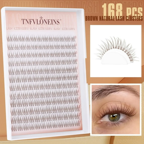 JUNXIAO-Brown Lash Clusters Natural Cluster Eyelash Extensions Wispy ...