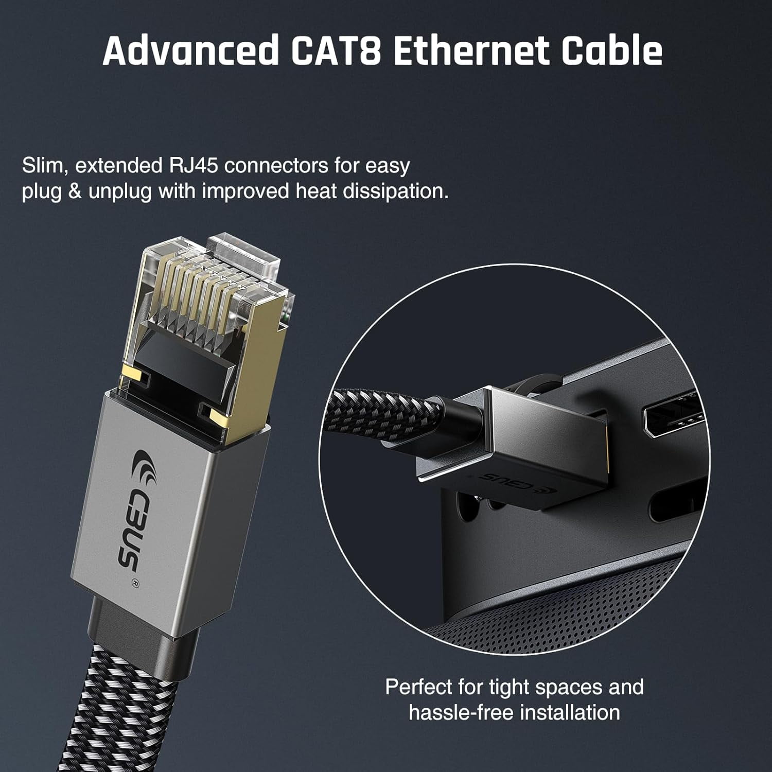 JUNXIAO-CAT 8 Ethernet Cable, 15ft Flat Braided Pure Copper 30AWG F/FTP ...
