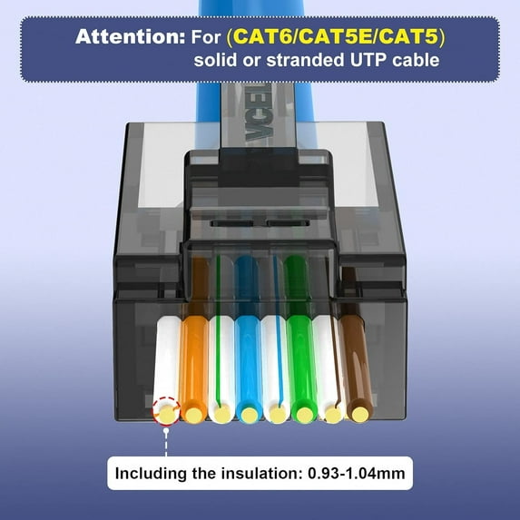 JUNXIAO-CAT6 Connectors Pass Through UL-Listed 50-Pack, RJ45 Modular Plug Gold Plated 8P8C ...