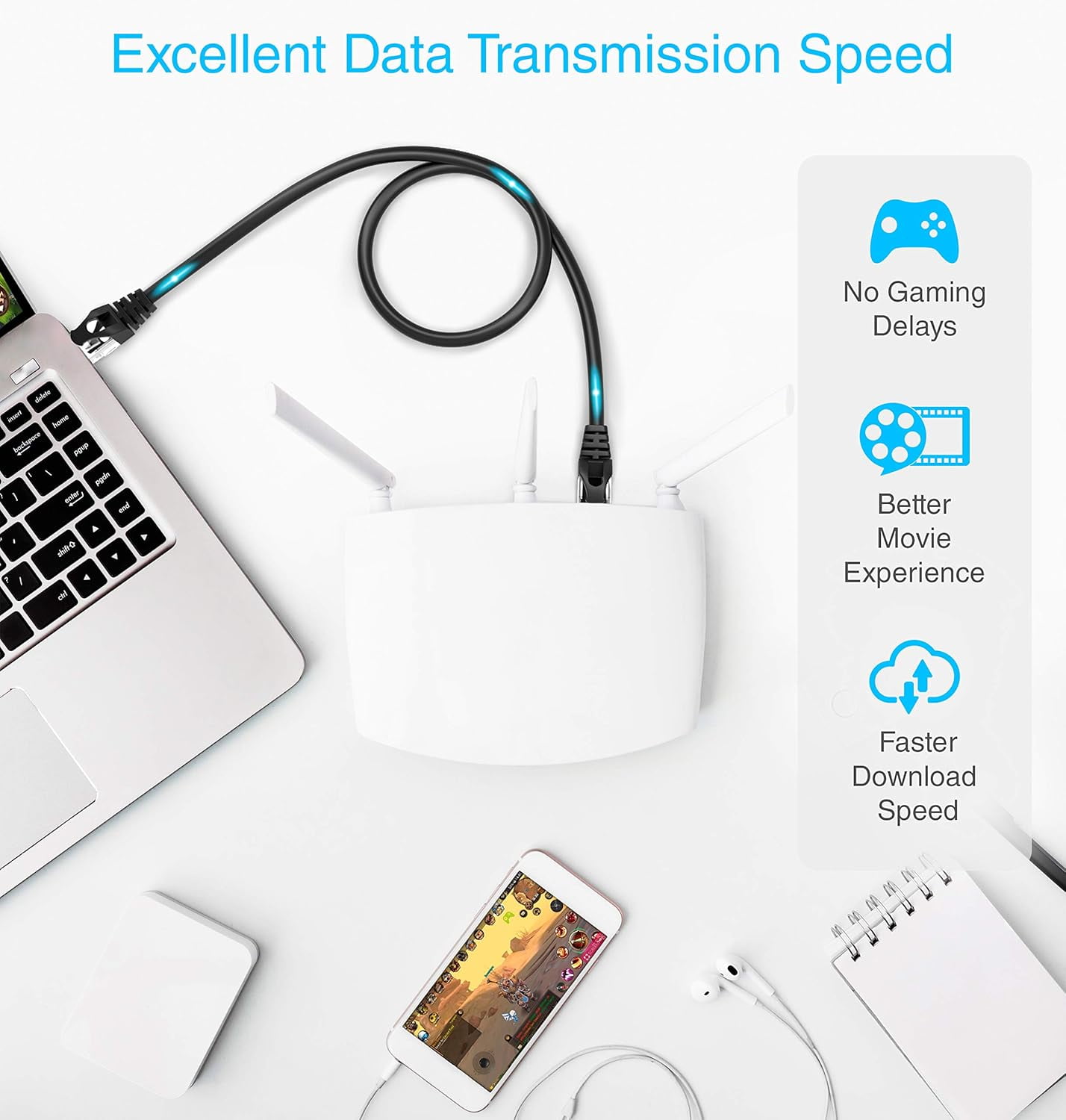 JUNXIAO-CAT6 Ethernet Cable 6FT - 12 Pack (1Gbps, 550MHz, RJ45) CAT 6 ...