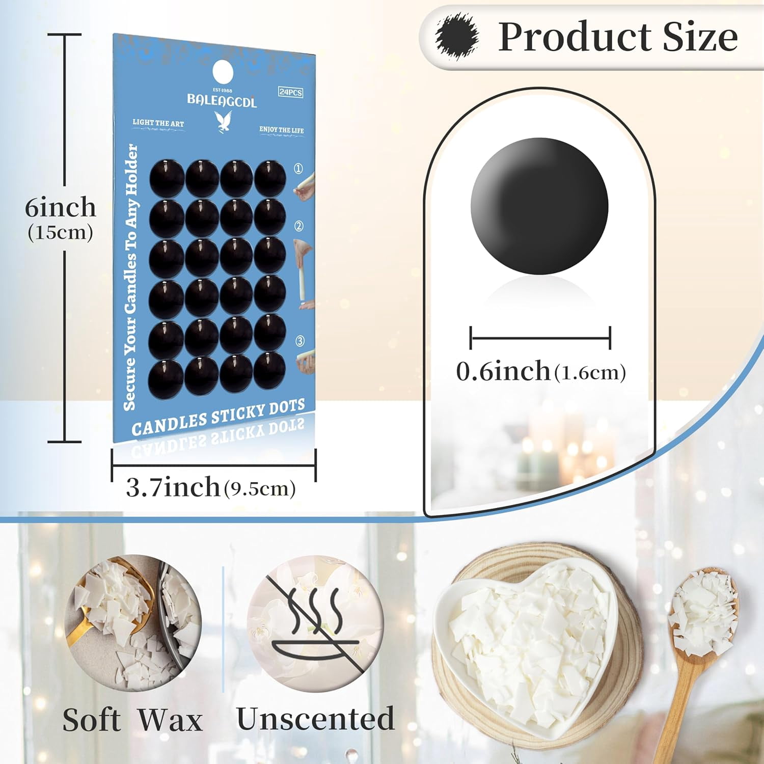 JUNXIAO-Candle Sticky Dots - Black Wax Candle Adhesive Dots - Unscented ...