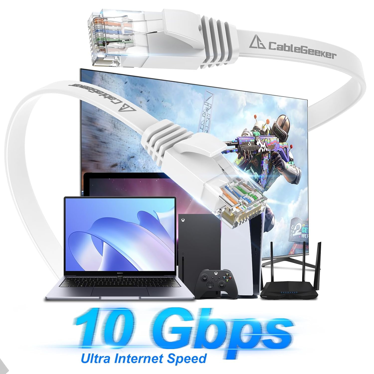 JUNXIAO-Cat 6 Ethernet Cable 35 ft, Indoor&Outdoor, High Speed 10Gbps ...