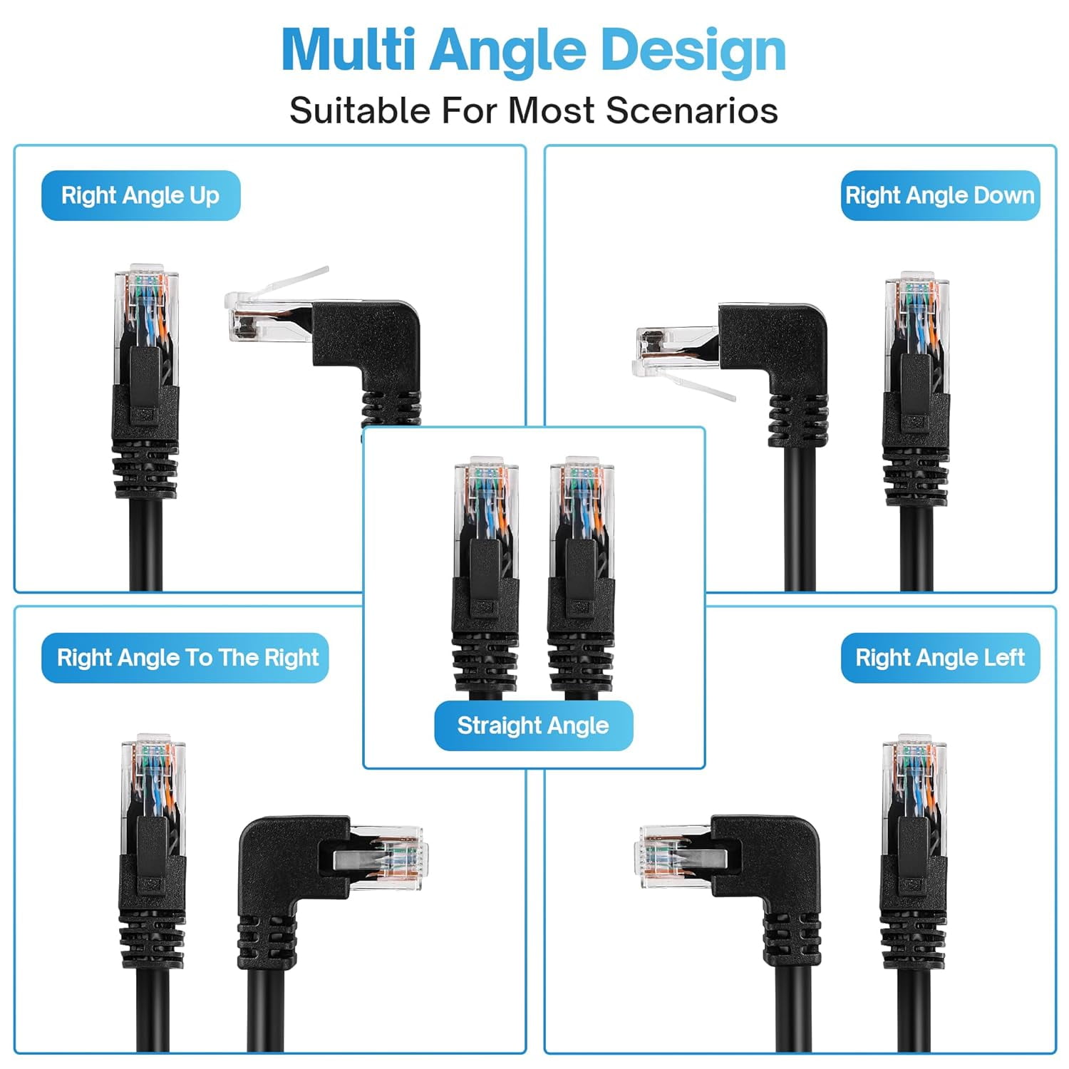 JUNXIAO-Cat 6 Ethernet Extension Cable 5Pack, Multiple Angle (UP/Down ...