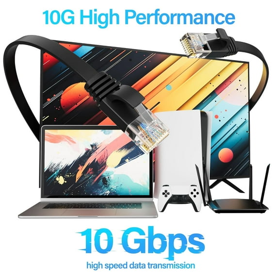 JUNXIAO-Cat 6 Flat Ethernet Cable 200 FT, UTP 10Gbps High-Speed Cat6 ...