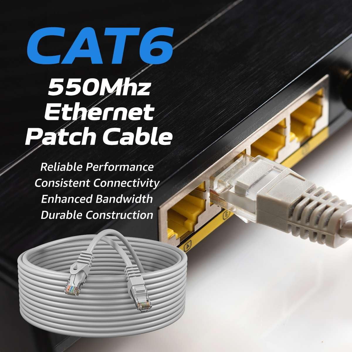 JUNXIAO-Cat6 15FT Network Ethernet Patch Cable, 550Mhz Internet Wire ...
