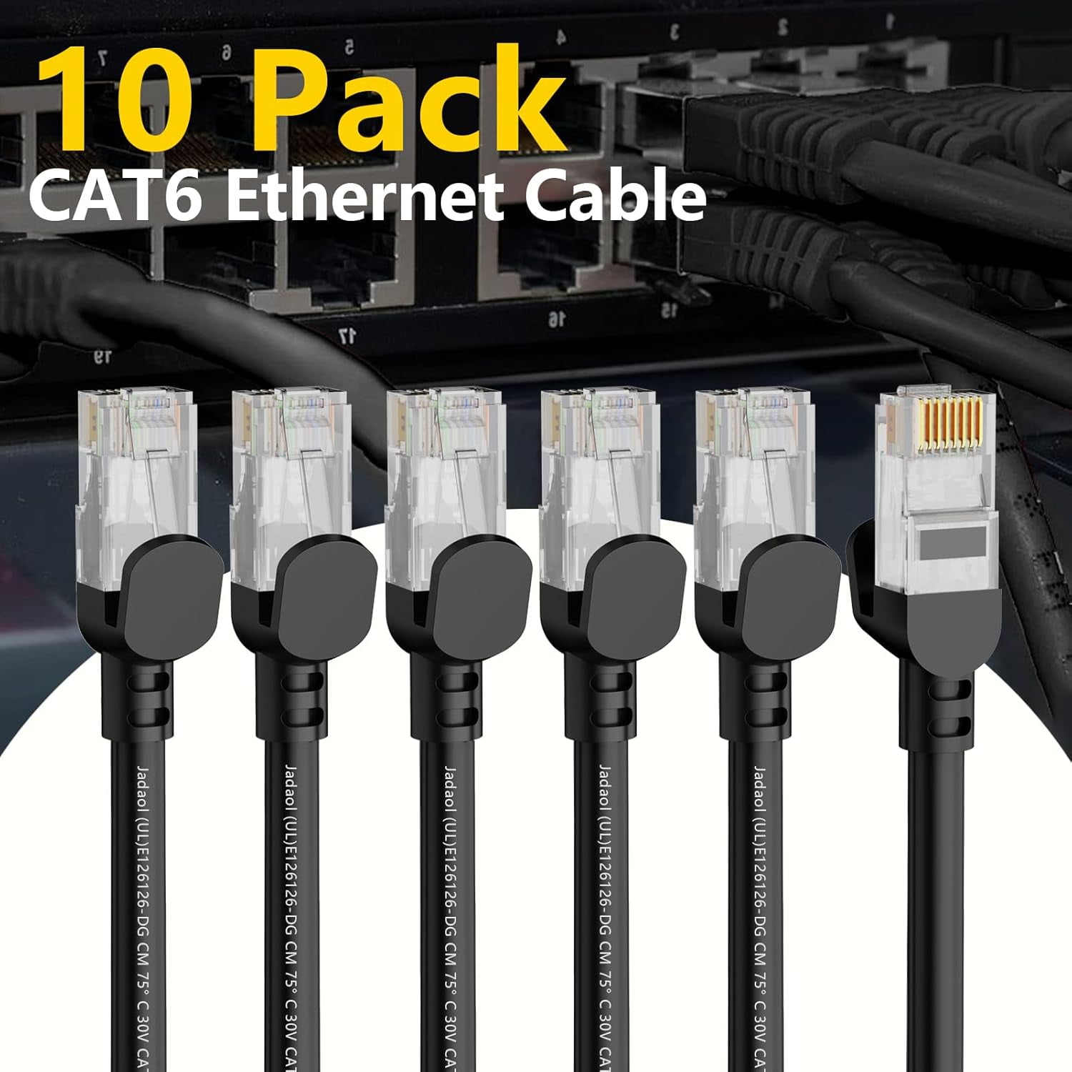 JUNXIAO-Cat6 6ft 10 Pack Patch Cable, 10Gbps High-Speed Ethernet Patch ...