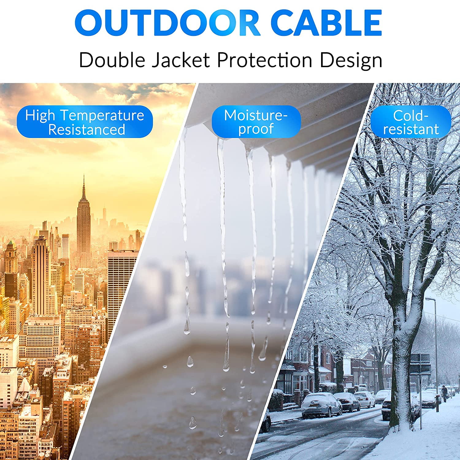 JUNXIAO-Cat6 Outdoor Ethernet Cable 150ft, Heavy Duty Double Jackets ...