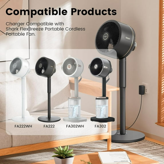 JUNXIAO-Charger Compatible with Shark FlexBreeze Outdoor Fan FA222 FA222WH FA302 FA302WH ...