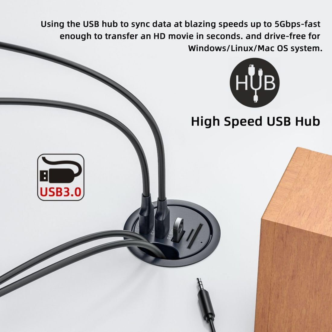 JUNXIAO-ChenYang USB 3.0 Flush Mount Desktop HUB,3 USB 3.0 Port HUB ...