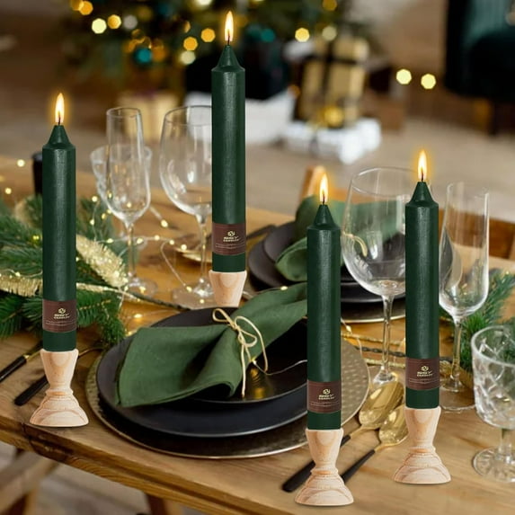 JUNXIAO-Christmas Hunter Green Candle 9 Inch Tall Smokeless Taper ...