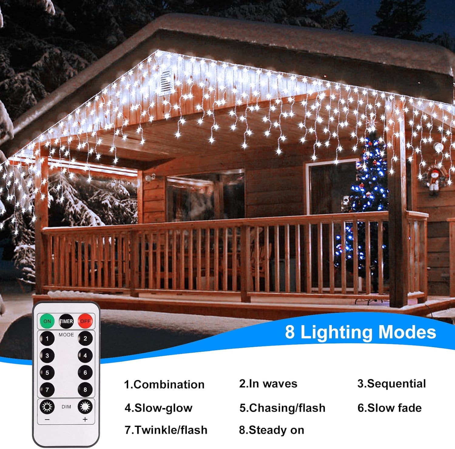 JUNXIAO-Christmas Icicle Lights, Battery Operated 10Ft 102 LED Icicle ...