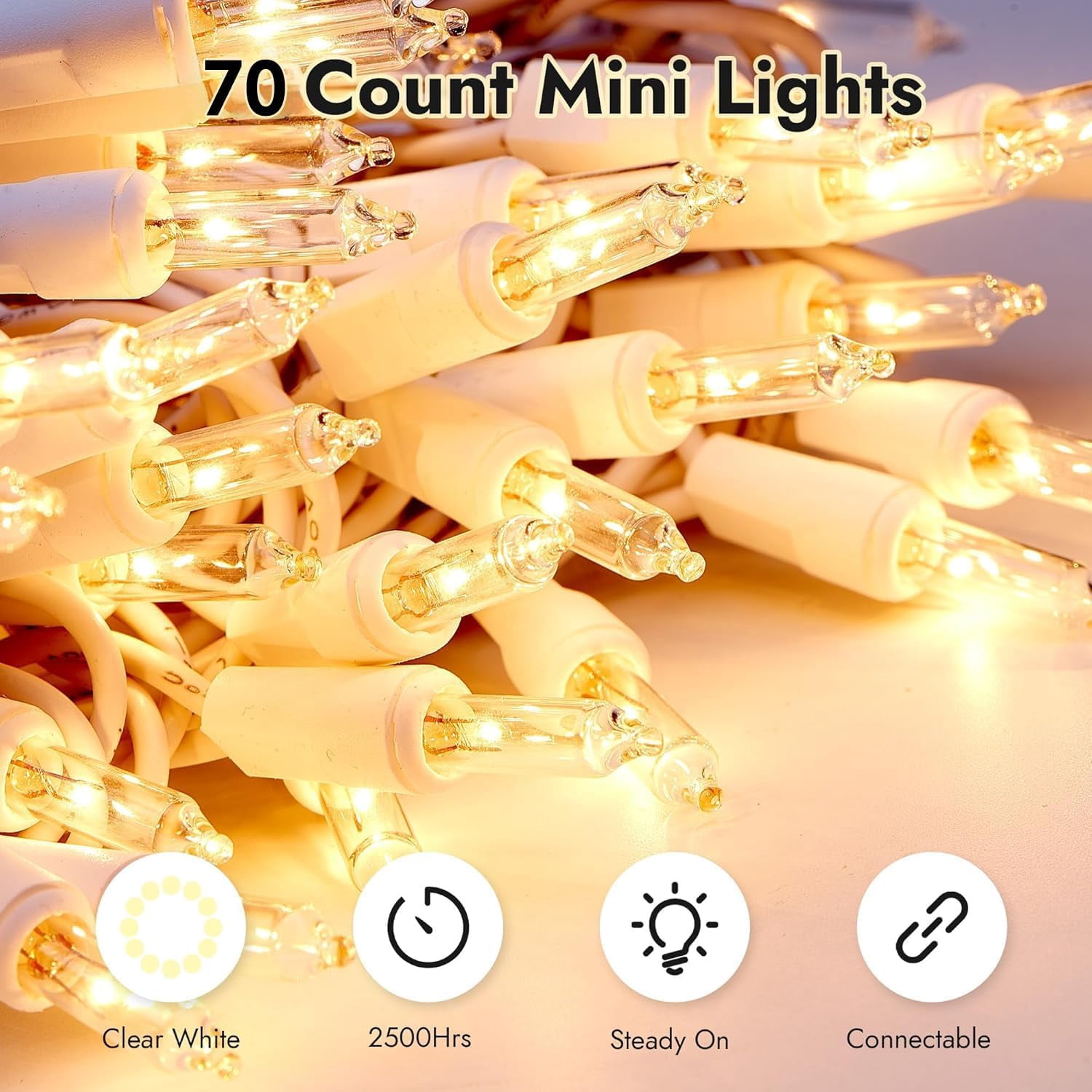 JUNXIAO-Christmas Lights Clear White 70 Count Incandescent Light UL ...
