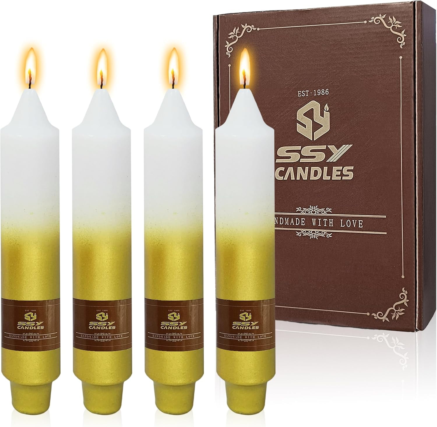 JUNXIAO-Christmas Metallic Gold Candle 7 Inch Short Smokeless Taper ...
