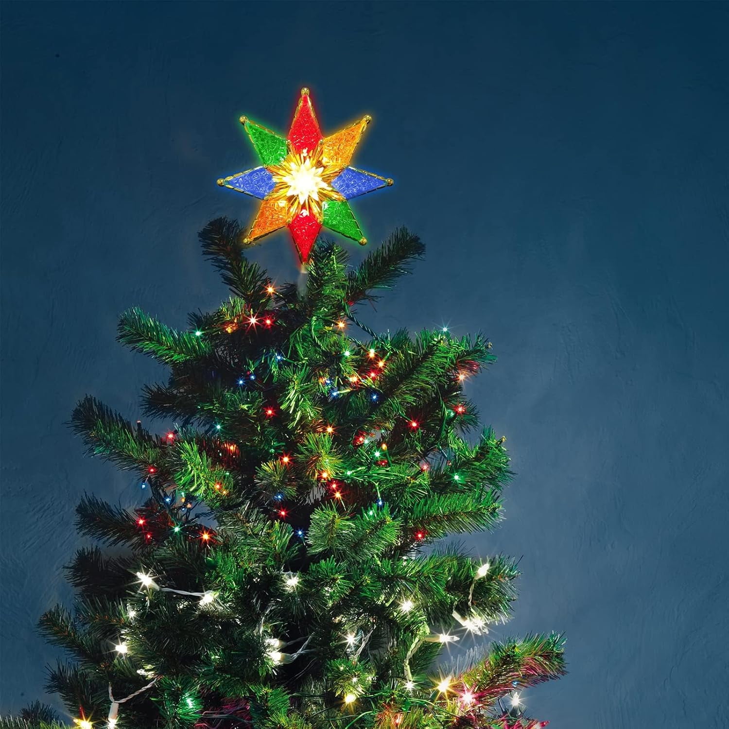 JUNXIAO-Christmas Star Tree Topper, 8" Lighted Double-Sided Christmas ...